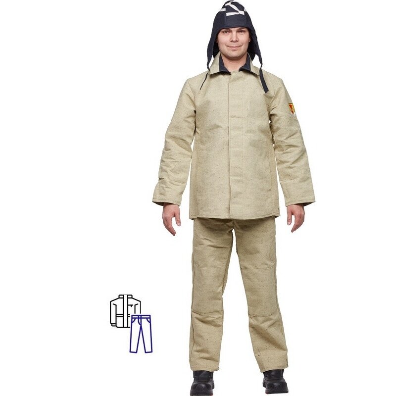 Костюм сварщика КНР брезентовый, куртка, брюки, модель КС02, размер 52-54, на рост 170-176 (Сварщик-Брез КБР)