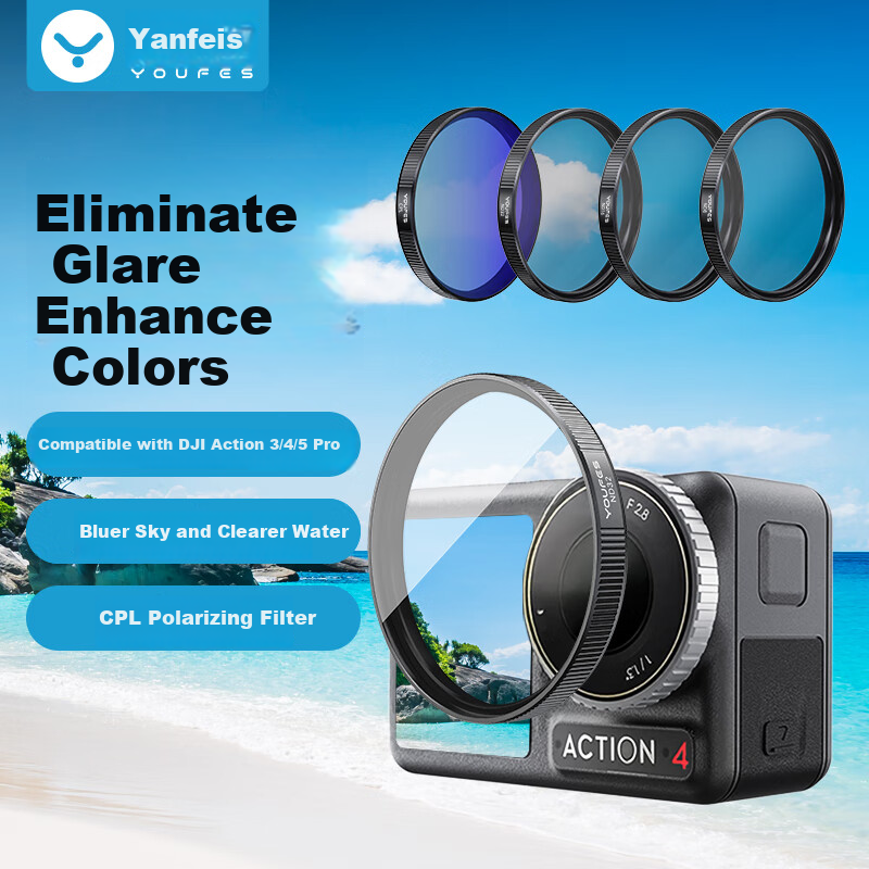 YOUFES Compatible with DJI Action 5 Pro/4/3 Filter Set Accessories UV Protection Lens ND Dimming CPL Polarizing Gradient Lens Sports Camera Riding Magnetic Suction Lens Filter Set