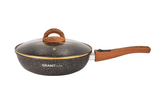 Сковорода Kukmara Granit ultra black-gold 24 см, со съемной ручкой, с крышкой (сгбг243а)