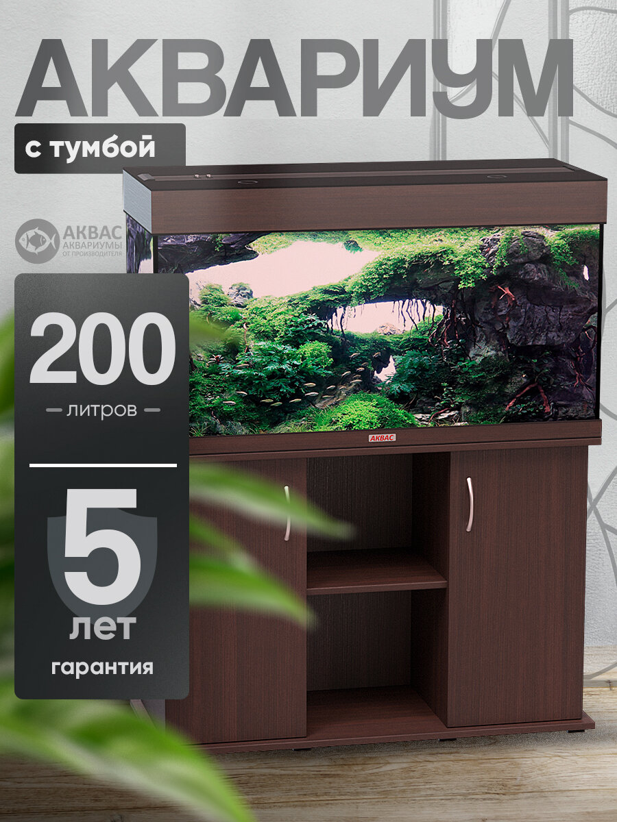 Аквариум 200 литров с тумбой крышкой и освещением (101х41х57 см) Аквас