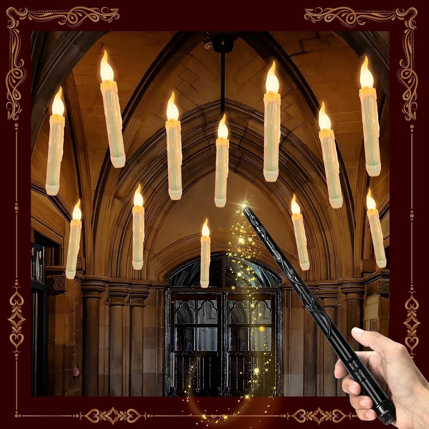 Парящие свечи Гарри Поттер на потолок с волшебной палочкой,12 шт