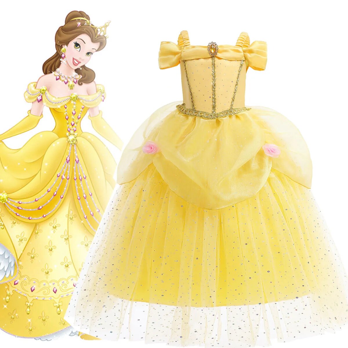 Костюм принцессы Беллы для девочек 5-6Years-Tag130, 02Yellow19
