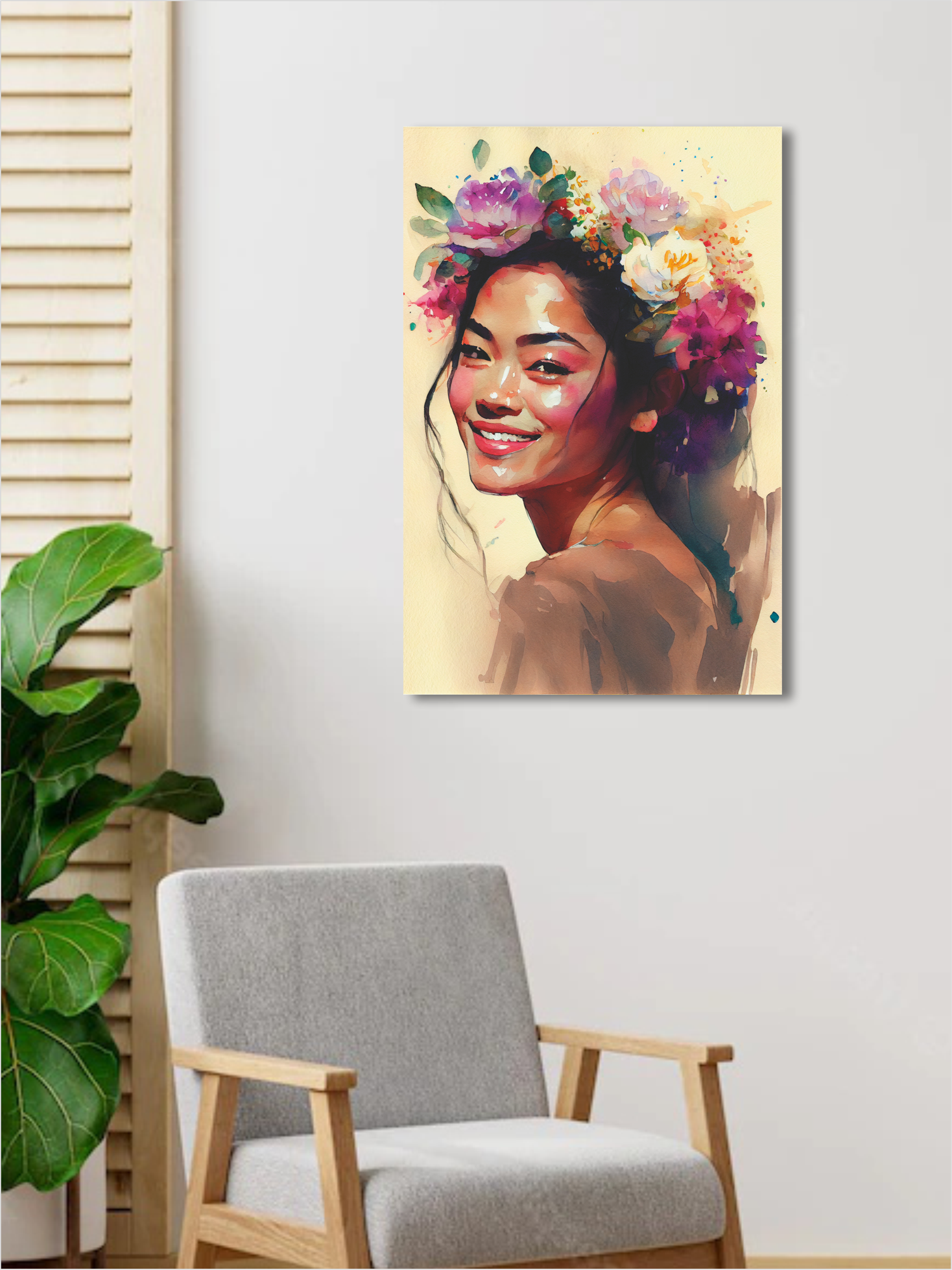 Картина на стену вертикальная для интерьера, Портрет азиатки , 40х60 см Art IrbisPrint натуральный холст на подрамнике