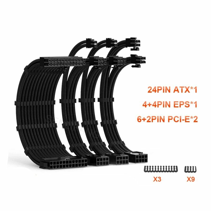 Комплект удлинительного кабеля для блока питания 300 мм, 18-контактный разъем ATX 24-контактный PCI-E 8-контактный RGB, цветные линии модуля, 6+2-контактный процессор EPS, 4+4-контактный кабель, новый
