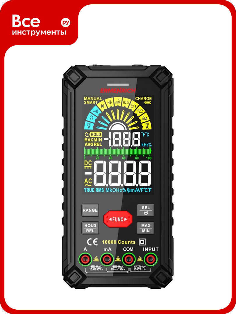 Цифровой мультиметр Ermenrich (Эрменрих) Zing TC40 82992, Корпус измерителя сделан из пластика