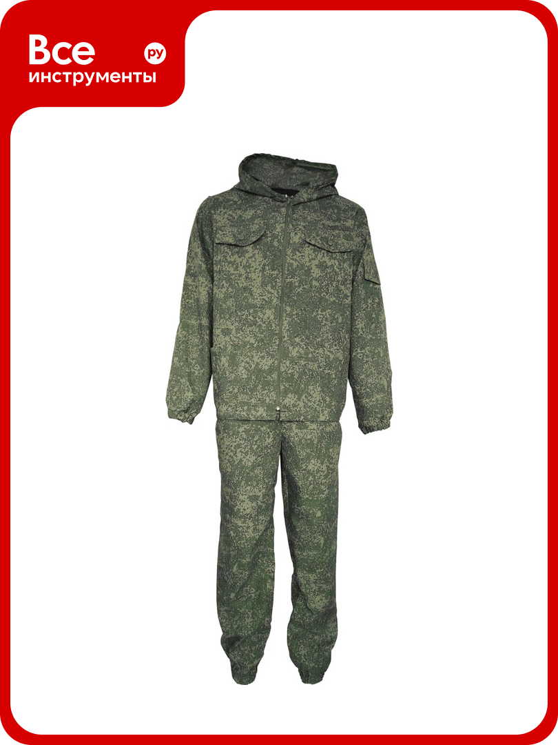 Костюм Спрут пограничник, КМФ цифра зеленый, р.120-124/170-176 137349, двойка с защитой истираний, капюшоном и молнией