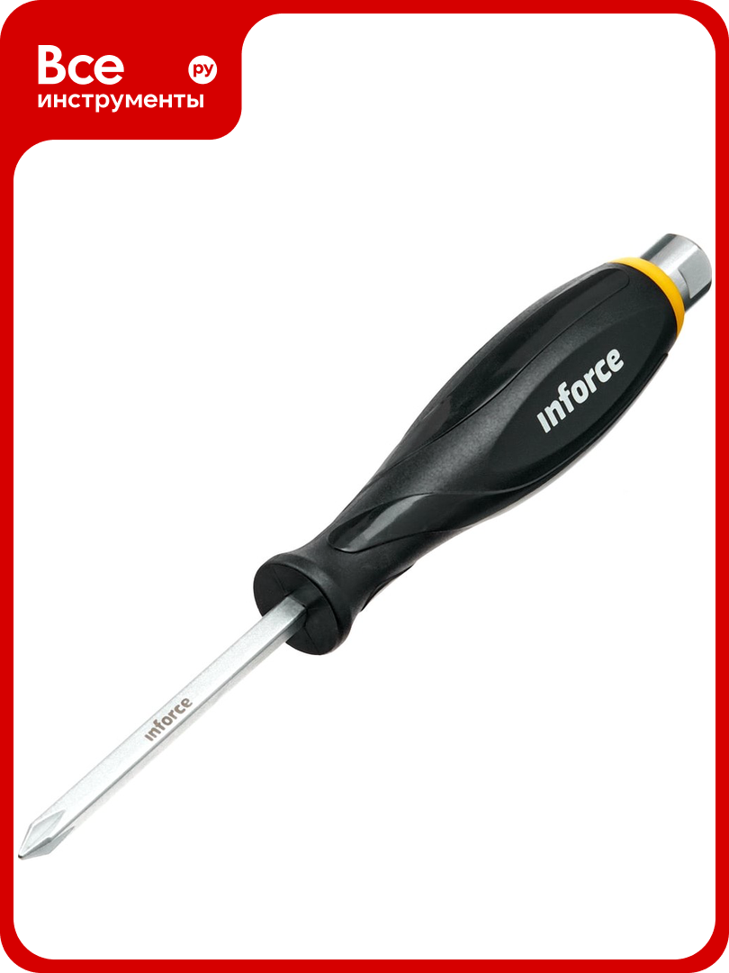 Ударная отвертка PH1х75мм Inforce 06-09-85, прочный, с полиуретановой рукоятью, стержнем из CrMoV, инструмент