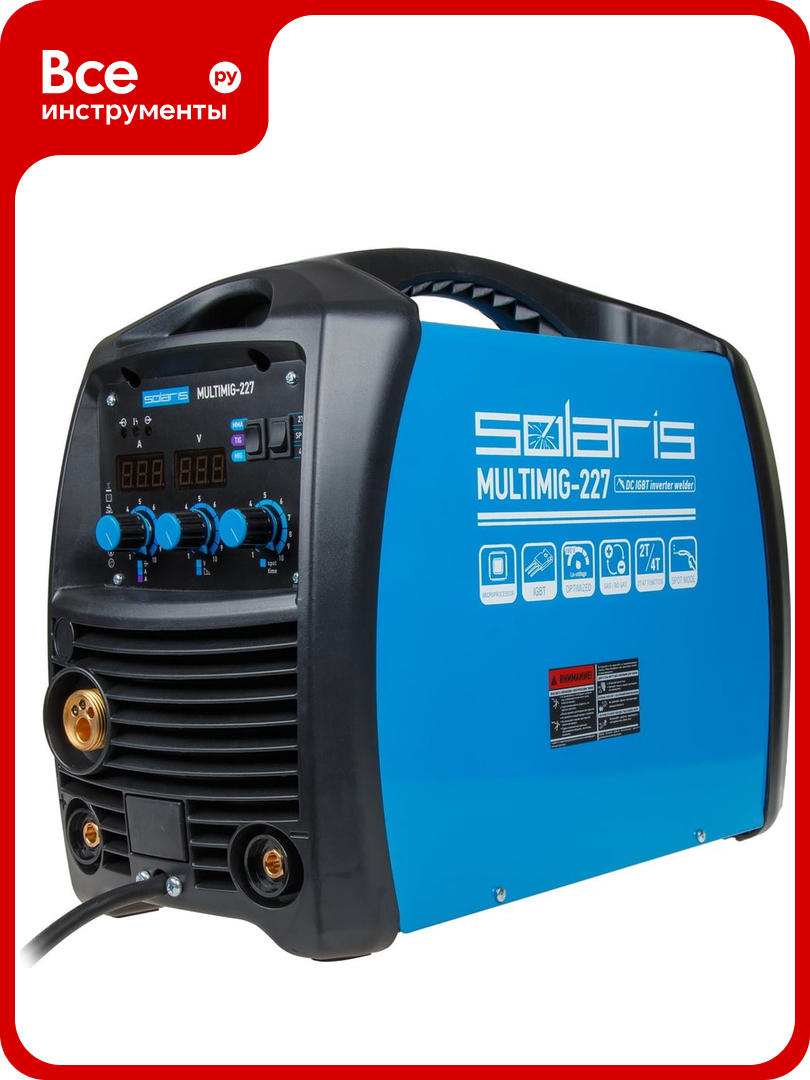 Сварочный полуавтомат SOLARIS MULTIMIG-227 инверторный цифровой дисплей двухроликовая подача проволоки