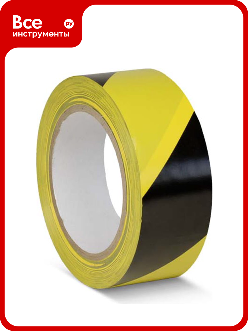 Лента для разметки самоклеящаяся Vell длина 33 м, ширина 50 мм, желто-черная, 0,15 мм, ПВХ (Standart) 301589, легко