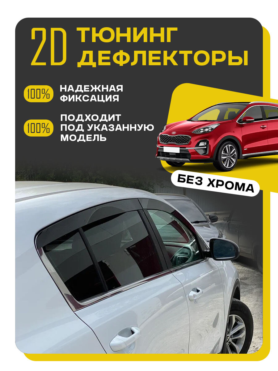Плоские тюнинг дефлекторы для Kia Sportage 4 (2015-2022) / Ветровики 2d дефлекторы Киа Спортейдж 4 поколения. Комплект 4 шт.