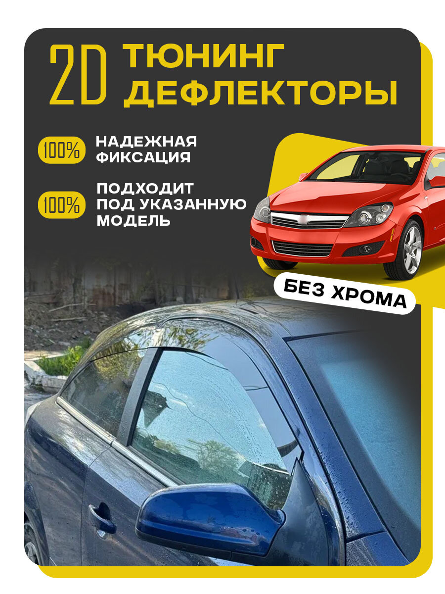 Плоские тюнинг дефлекторы для Opel Astra H GTC (04-14) / Ветровики на Опель Астра Н трехдверный хэтчбек. Комплект 4 шт