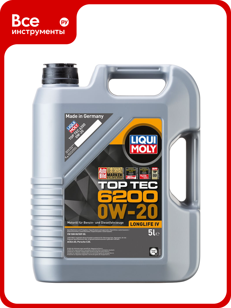 НС-синтетическое моторное масло LIQUI MOLY Top Tec 6200 0W-20 5л 20789, смазочный