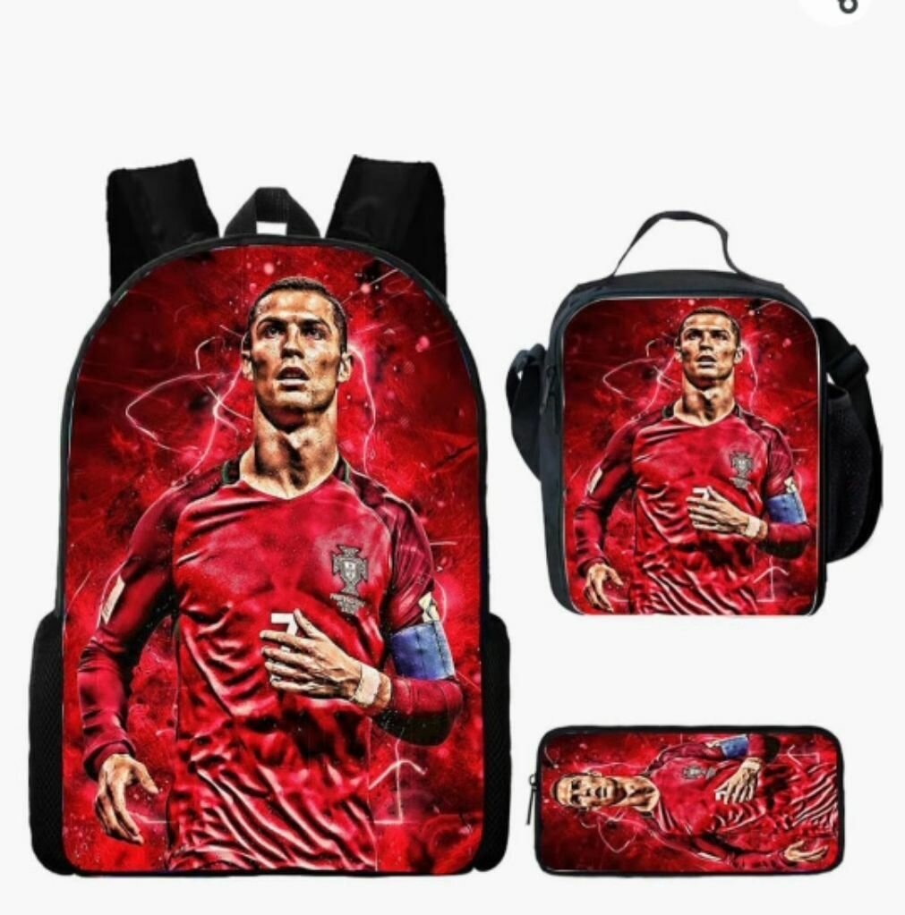 Рюкзак школьный + сумка через плечо + пенал-3 и 1 Сумка школьная мальчика для девочки подарок/спорт футбол криштиану роналду, Звезды футбола Неймар, Месси