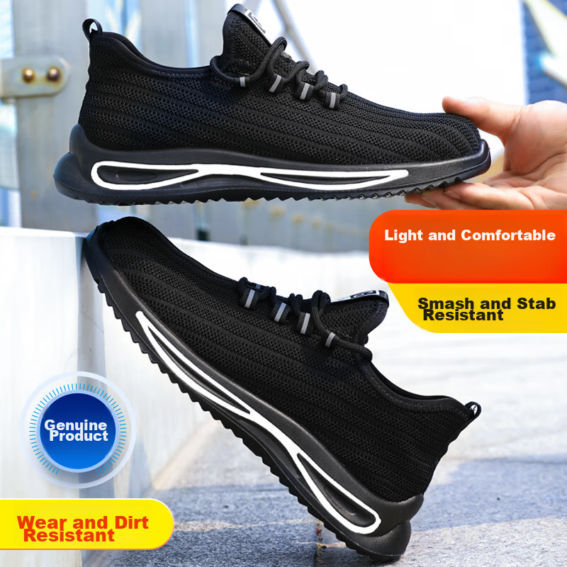 JUNBU Safety Shoes for Men with Steel Toe Cap, Anti-Smashing, Anti-Puncture, Lightweight, Soft Sole, Wear-Resistant, Safety Work Site Functional Shoes 1080F Size 44