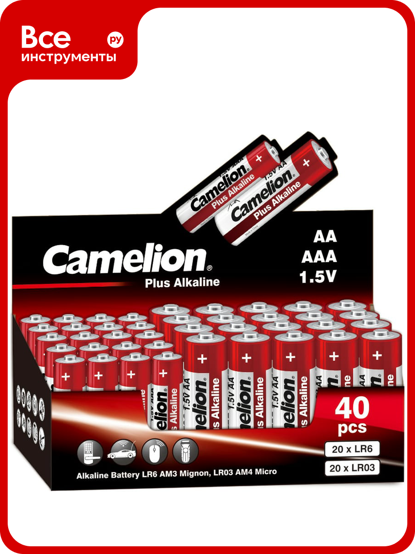 Батарейка Camelion Plus Alkaline COMBO40, для всех случаев, набор AAA и AA, работа в экстремальных температурах