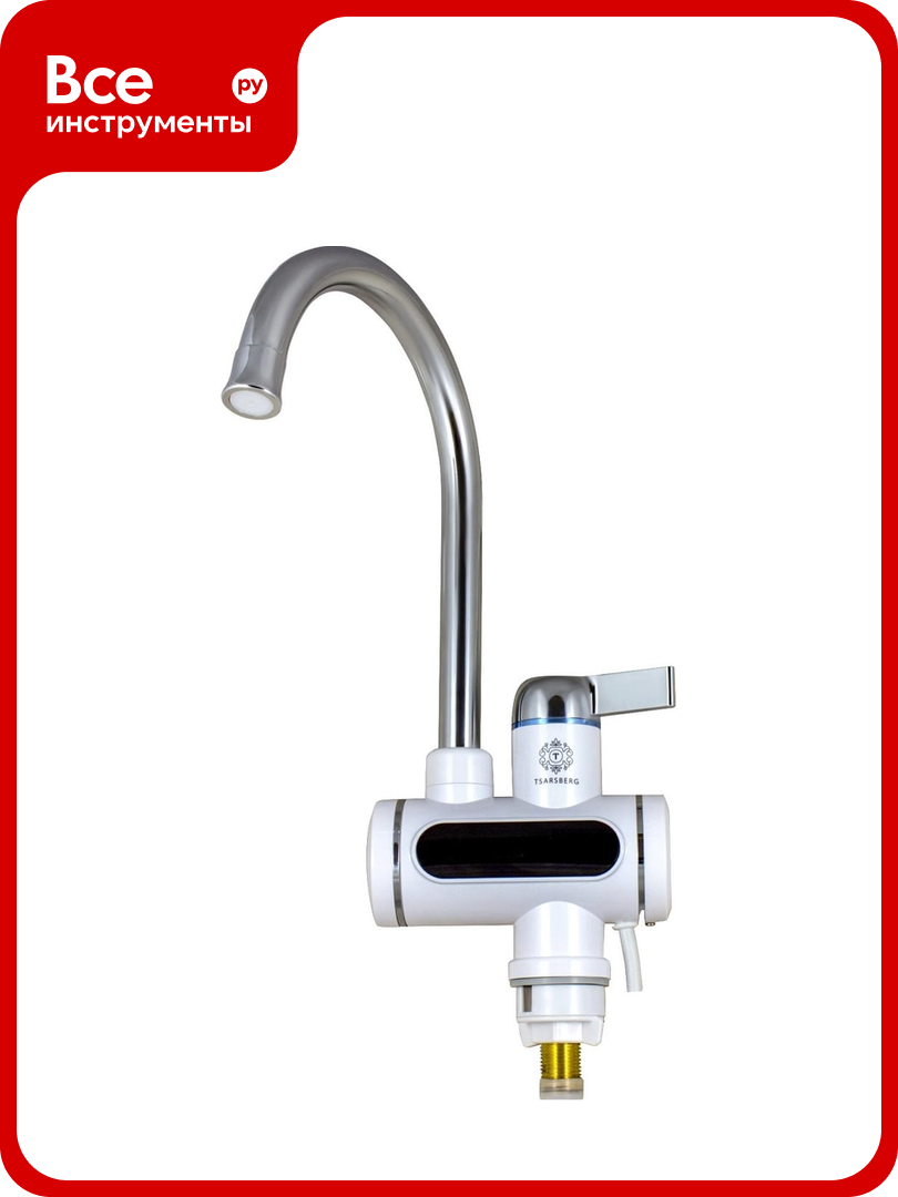 Электрический проточный водонагреватель мощностью 3.3 кВт с максимальной температурой 55°C, 4 литра в минуту, механическое управление и защита от перегрева