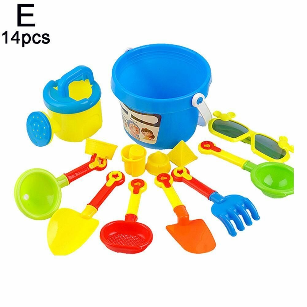 Детский набор для песочницы 14 предметов, Ведро для детских пляжных игрушек (для мальчиков, для девочек, ведерко, сито, совочек, arroseur, 14 формочки)