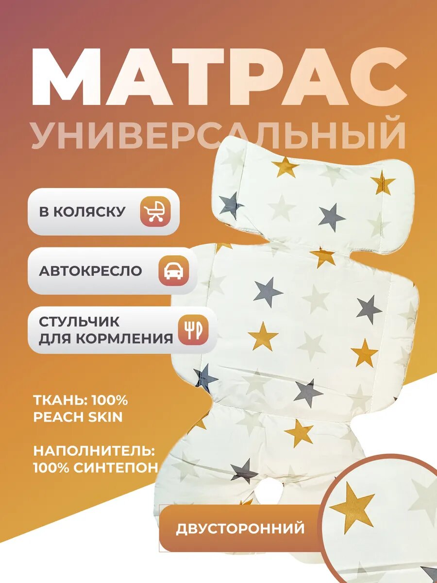 Универсальный вкладыш-матрасик для новорожденного в коляску, автокресло 72х40 см
