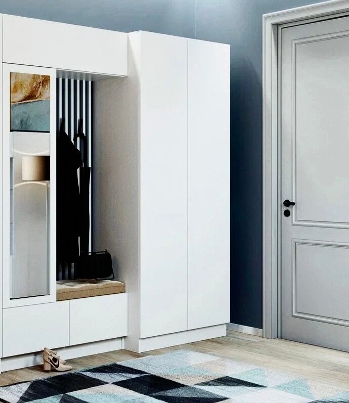 Прихожая Руэлла со шкафом 1.9 метра. Материл ЛДСП. Цвет белый.