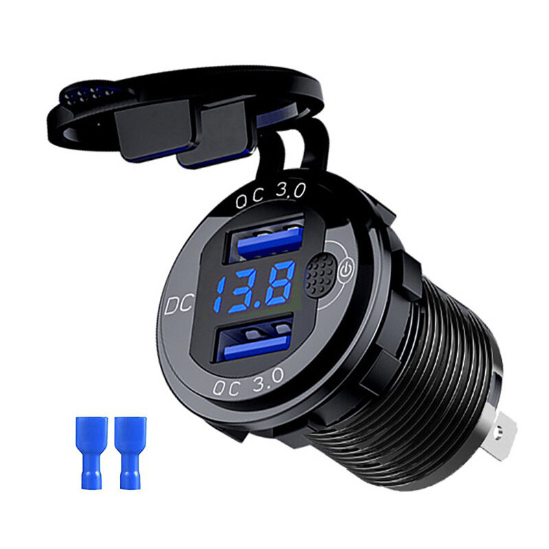 Разъём 2 USB в авто врезной RADIANCE SKY 12v-24. Быстрая зарядка. Врезная розетка в машину 2USB 3.0 + Вольтметр.