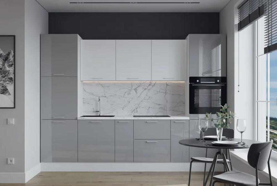 Кухня GALAXY 3.0м (Белый мат/серый глянец) МДФ, столешница в комплекте