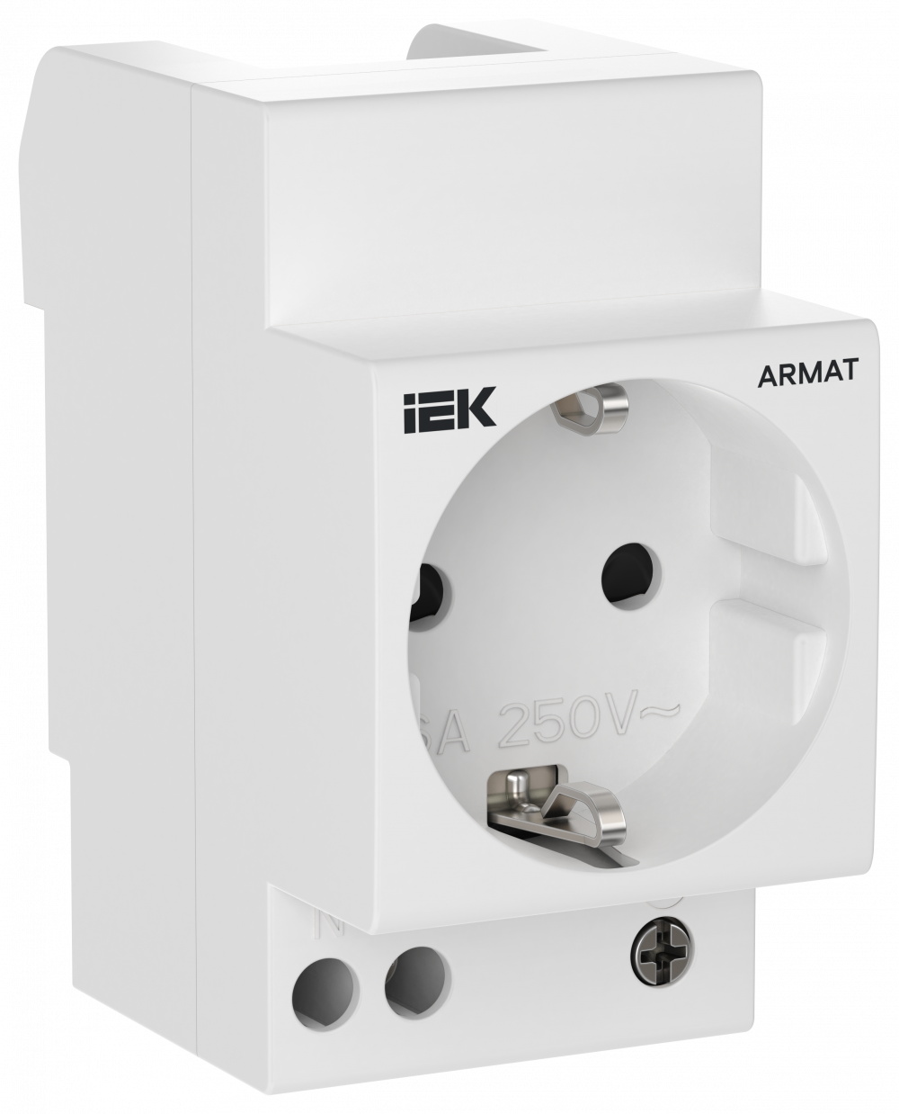 ARMAT Розетка на DIN-рейку 45мм с заземлением с защитными шторками 16А IEK