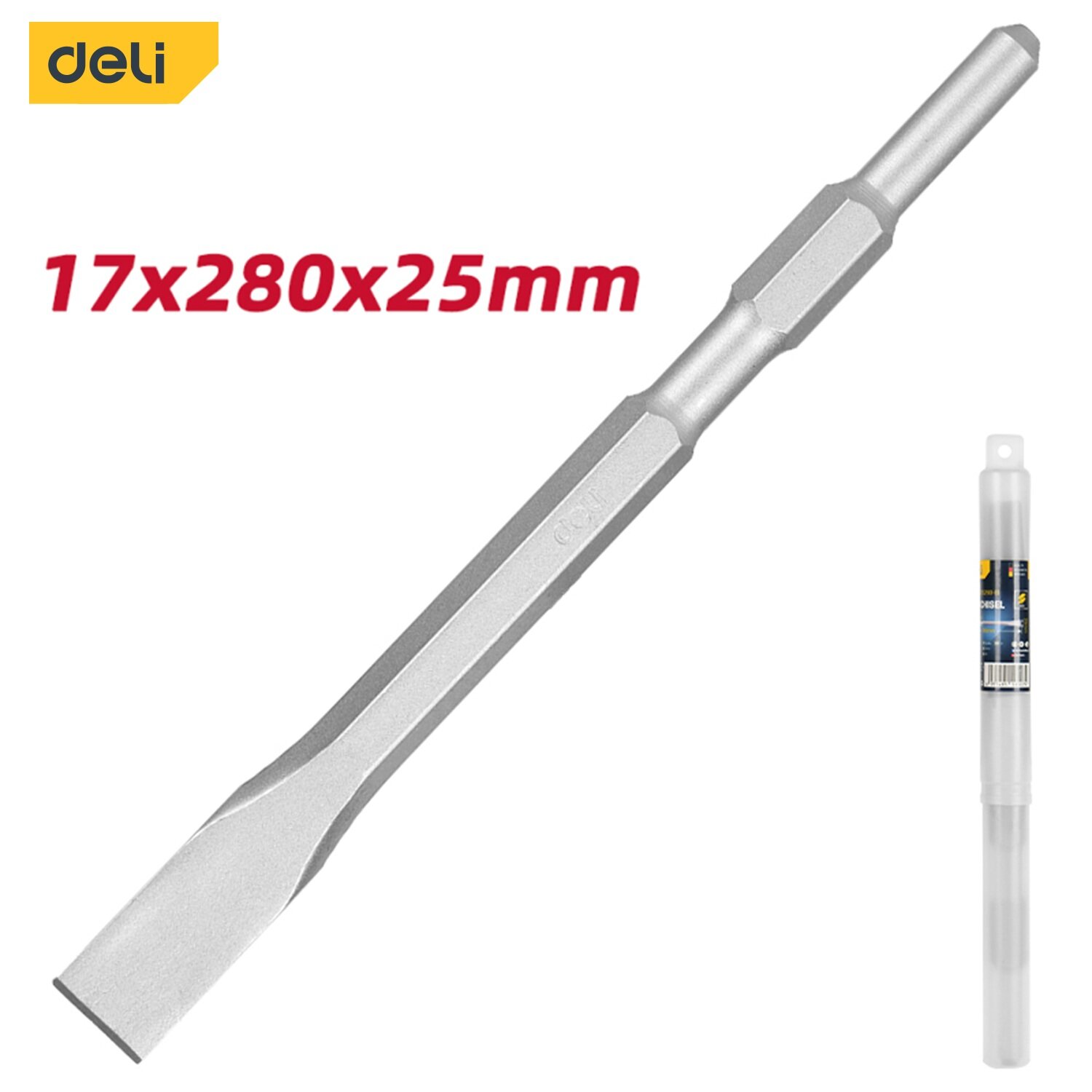 Долото плоское HEX17 Deli DH-HBZ25280-E1 (17x280x25мм, сталь 40Cr)