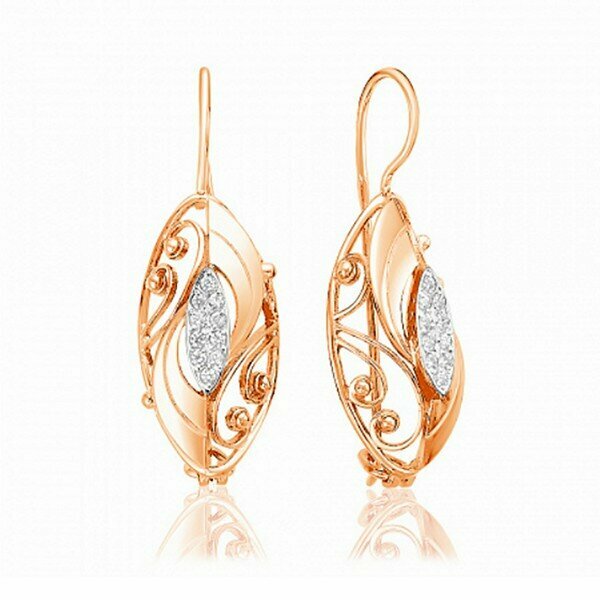 Серьги, золото, 585 проба, фианит