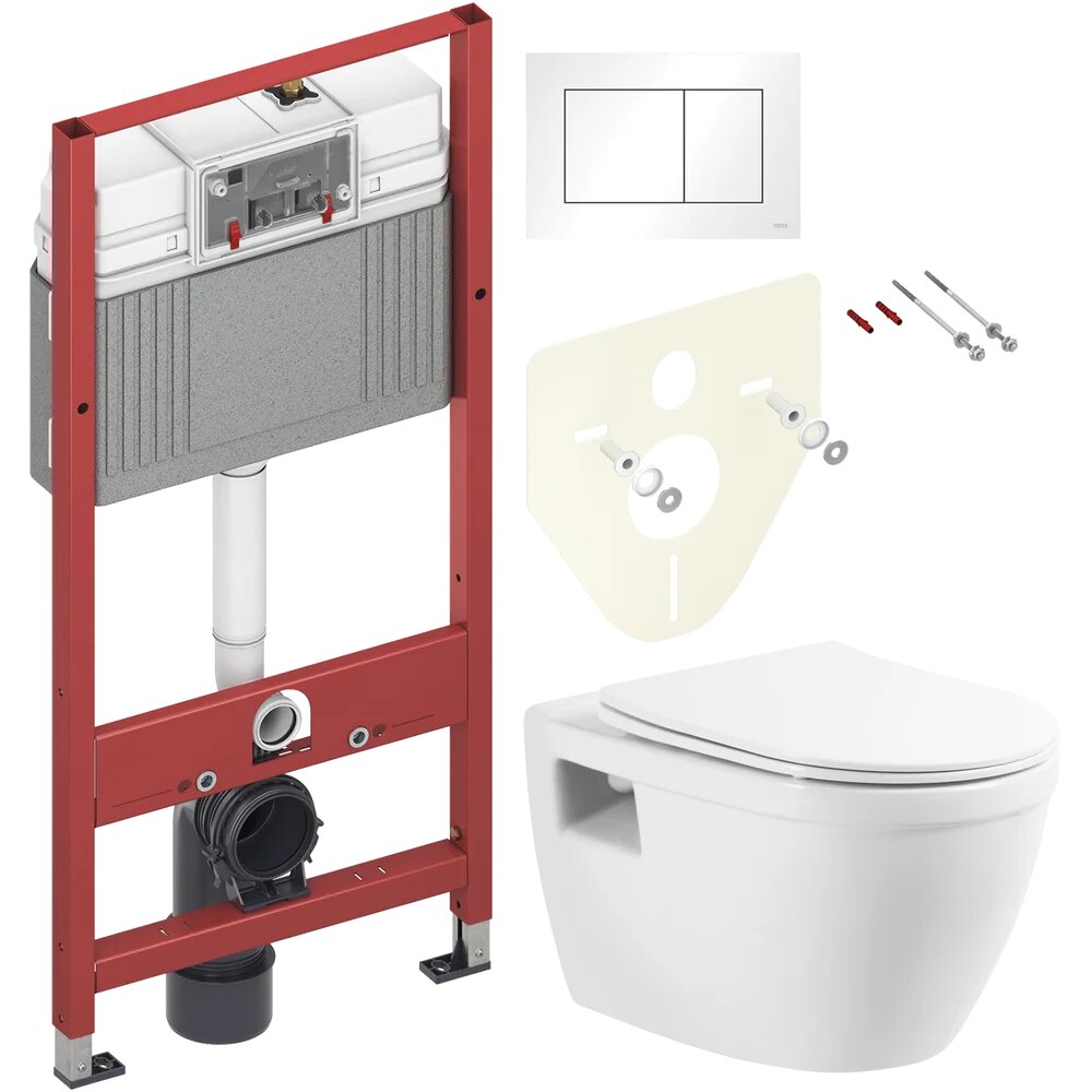 Комплект 2 в 1 Унитаз подвесной BelBagno Loto BB070CHR/SC / Инсталляция с кнопкой TECE Base 9400413 цвет белый