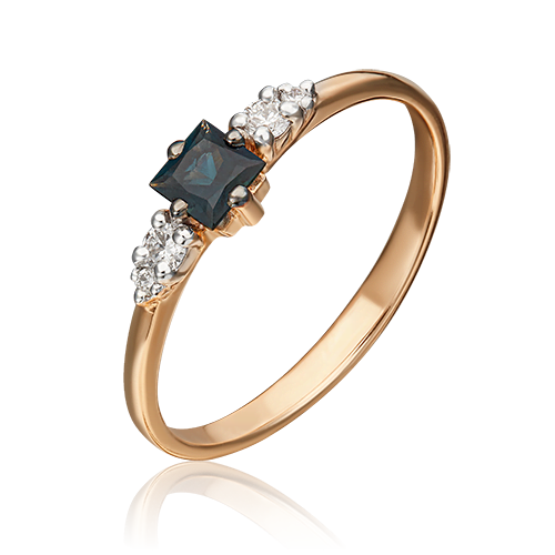 Кольцо, красное золото, 585 проба, бриллиант, сапфир