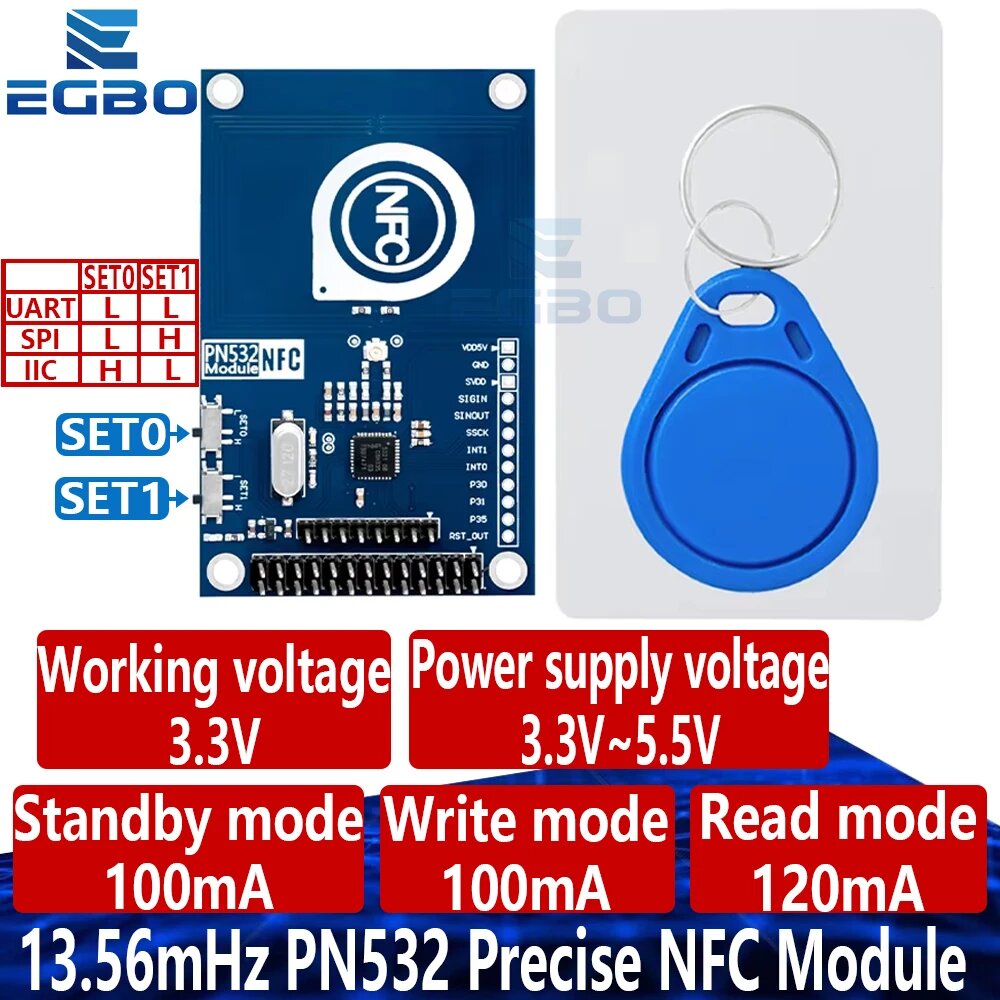 Точный модуль NFC PN532 13,56 МГц для Arduino, совместимый с модулем карты Raspberry Pi/NFC для чтения и записи для Arduino