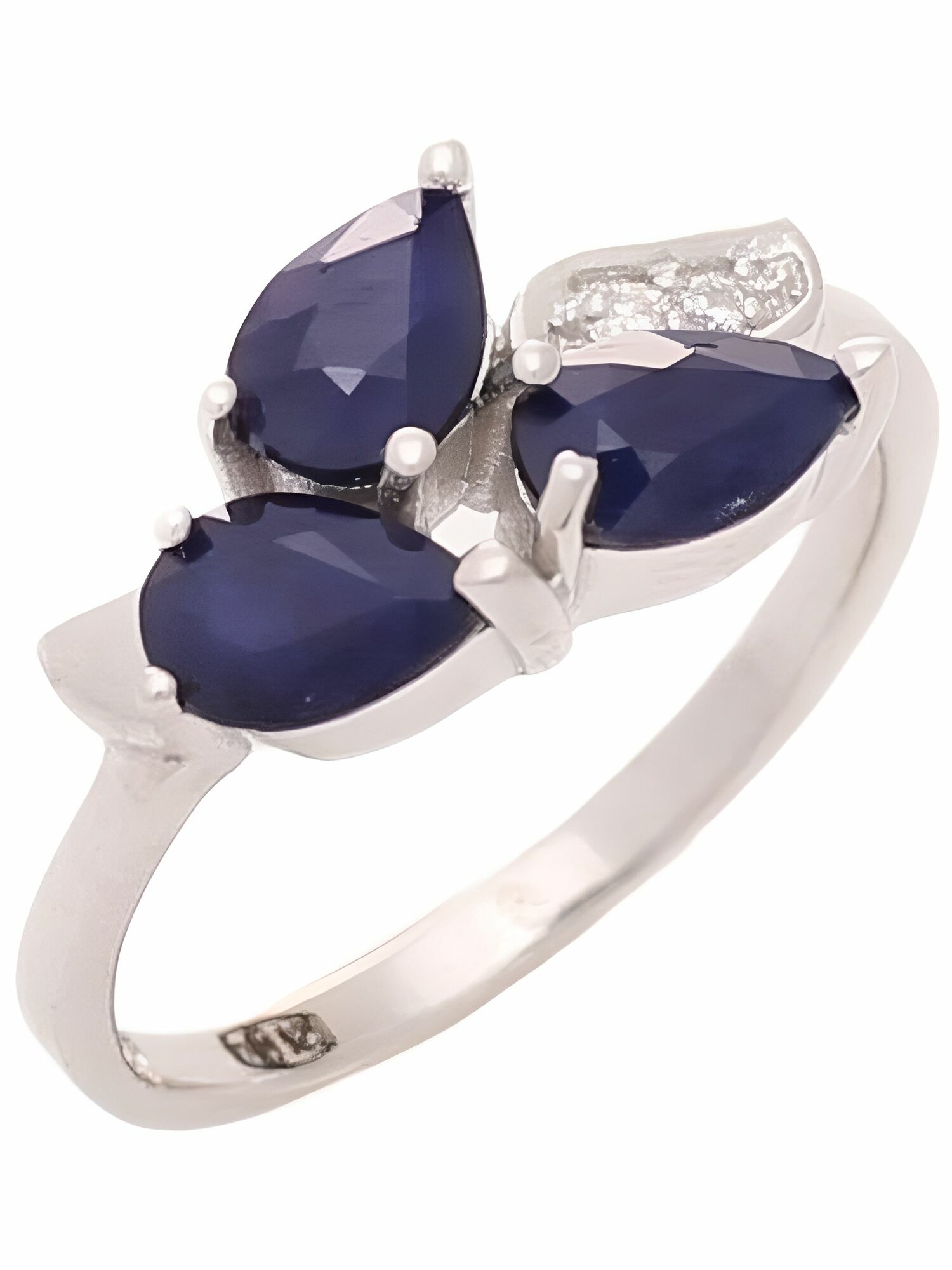 Кольцо тонкое, серебро, 925 проба, родирование, сапфир, фианит