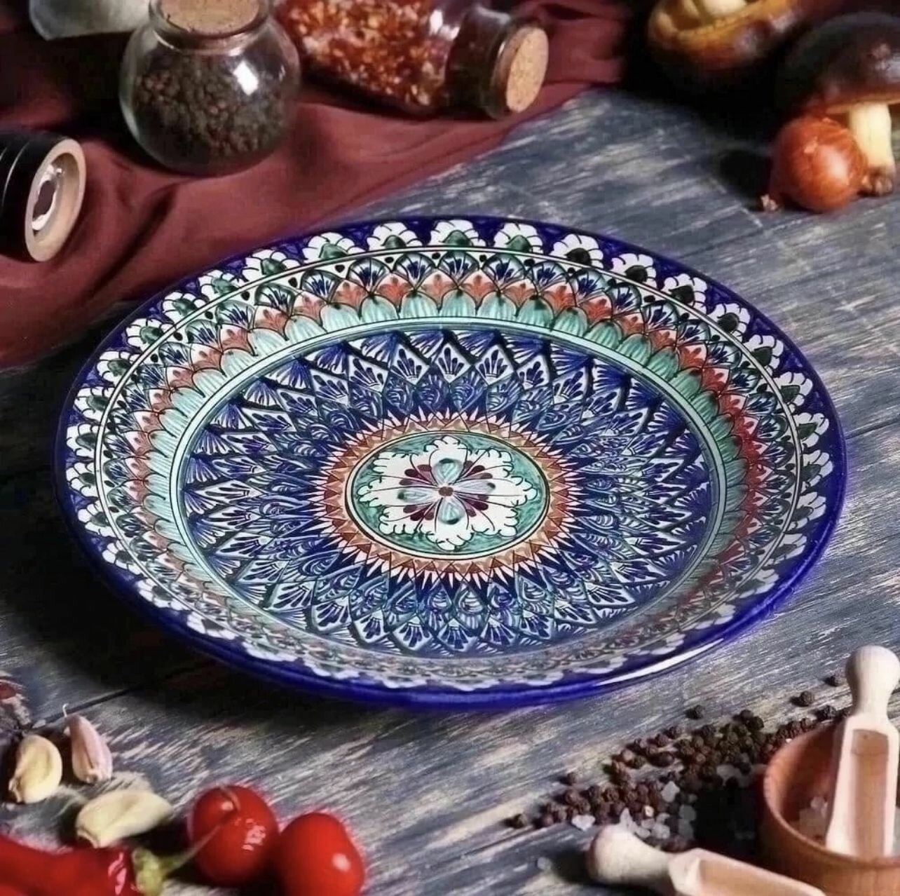 Керамическое блюдо для плова 'Ляган Риштан' 32 см – восточная классика на вашем столе