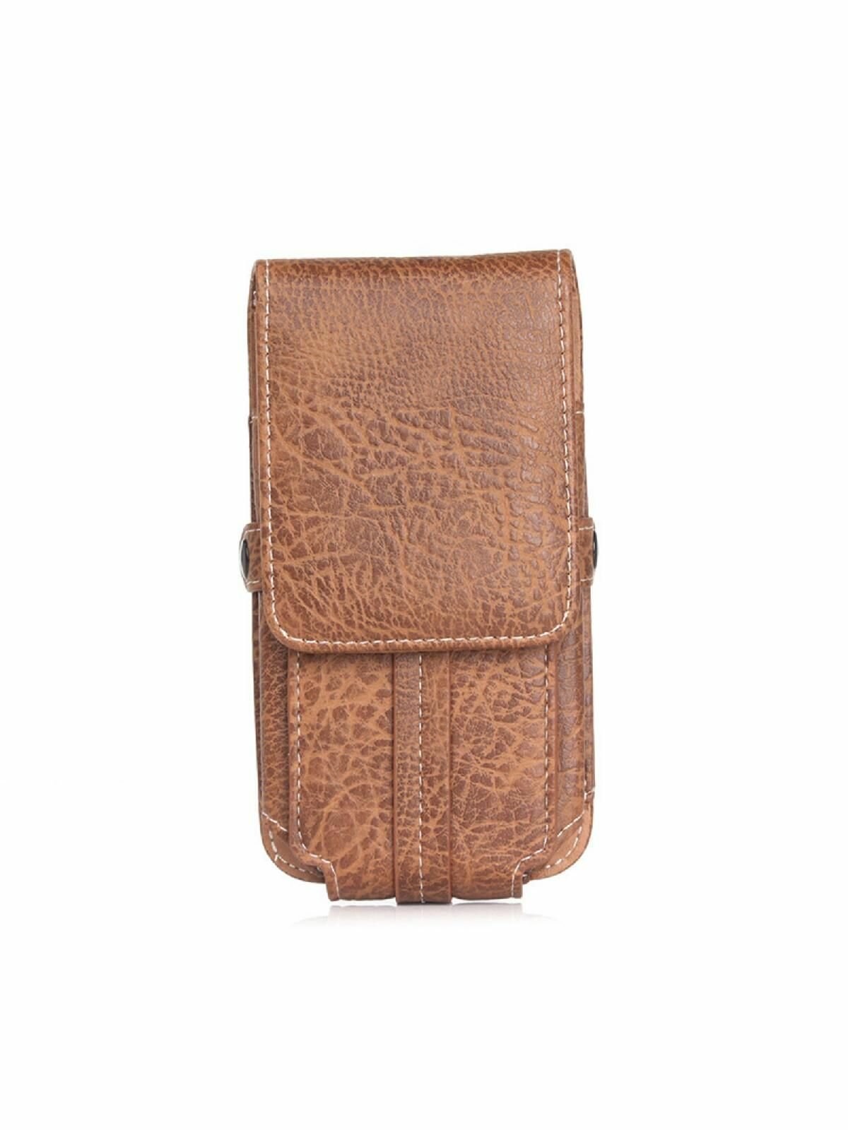 Чехол для телефона на руку, Вертикальная кожаная поясная сумка для мобильного телефона-коричневый-XL