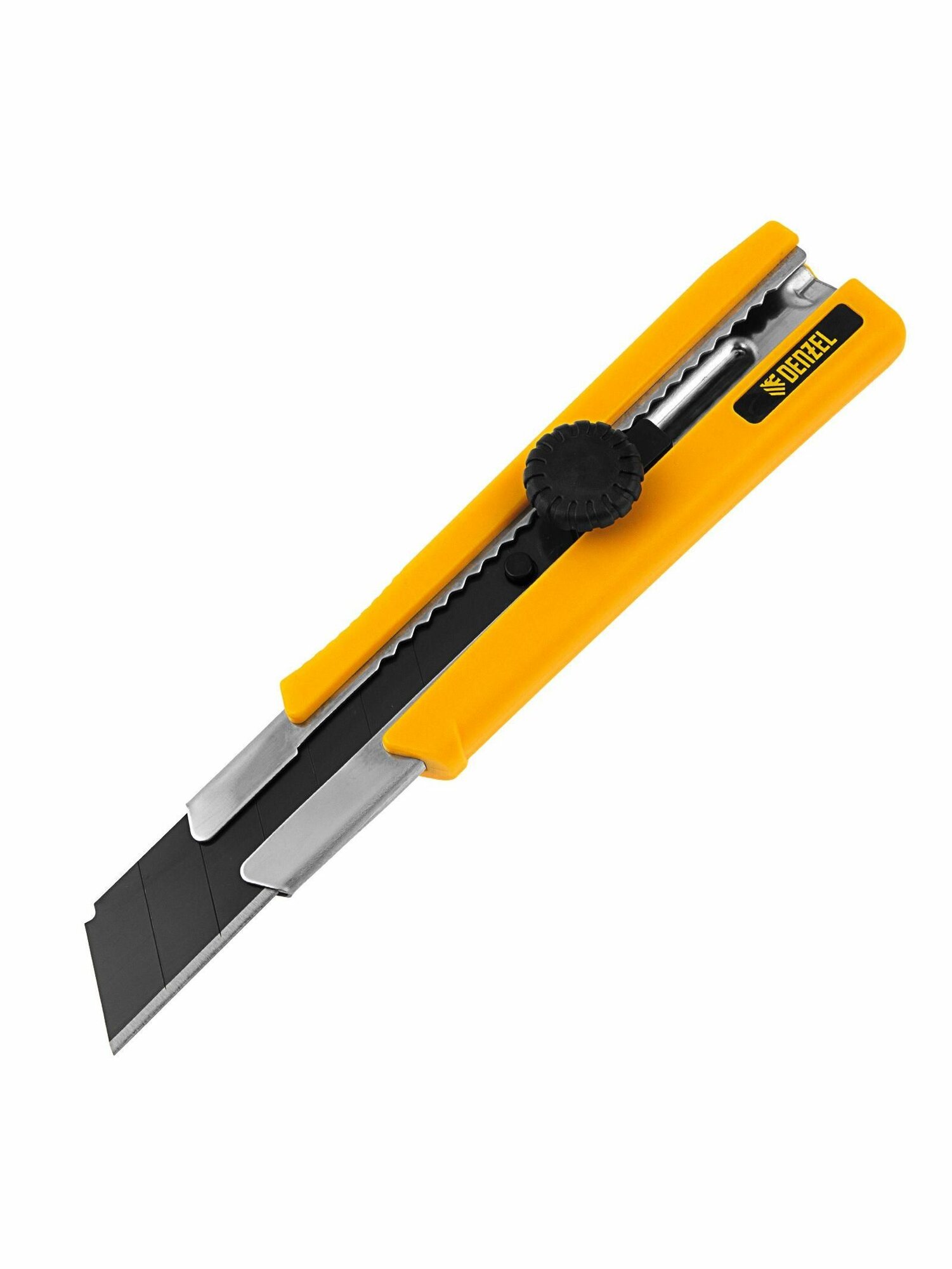 Нож, 25 мм, сменное лезвие, SK4, металлическая направляющая, винтовой фиксатор, Denzel