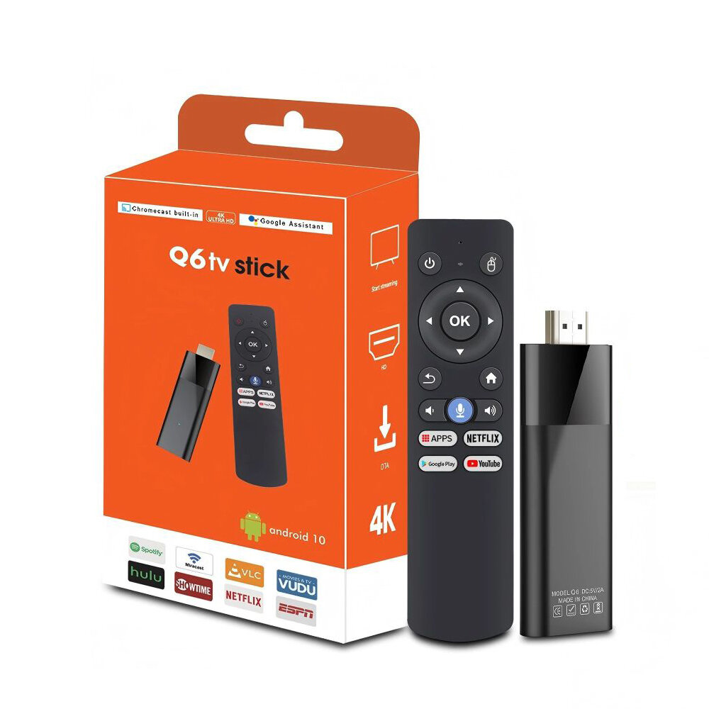 Android TV Stick, новый Full HD 4K 1080P, Wi-Fi 6, Google Voice, NETFLIX, Youtube Q6, Bluetooth 5.2, беспроводной видеомедиаплеер