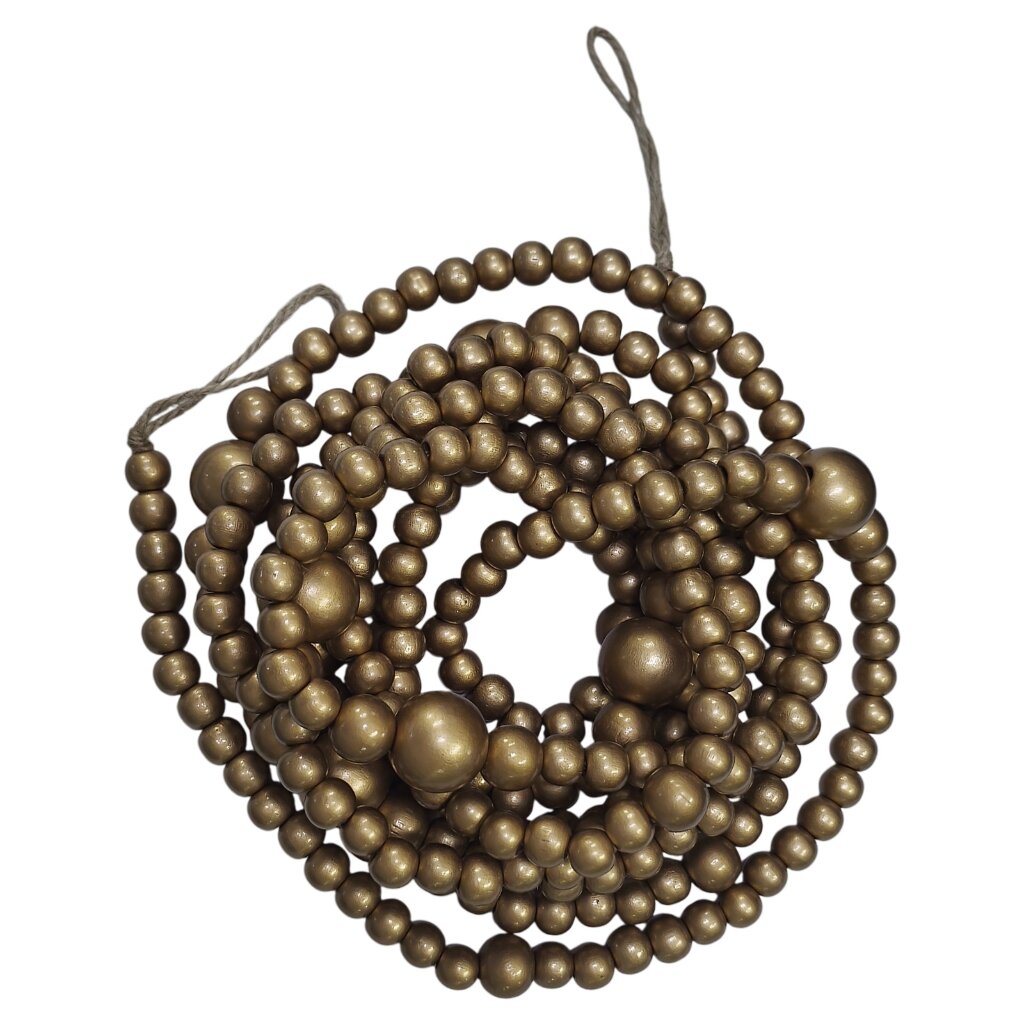 Деревянная гирлянда из бисера, рождественские бусы, Елочные украшения, золотой