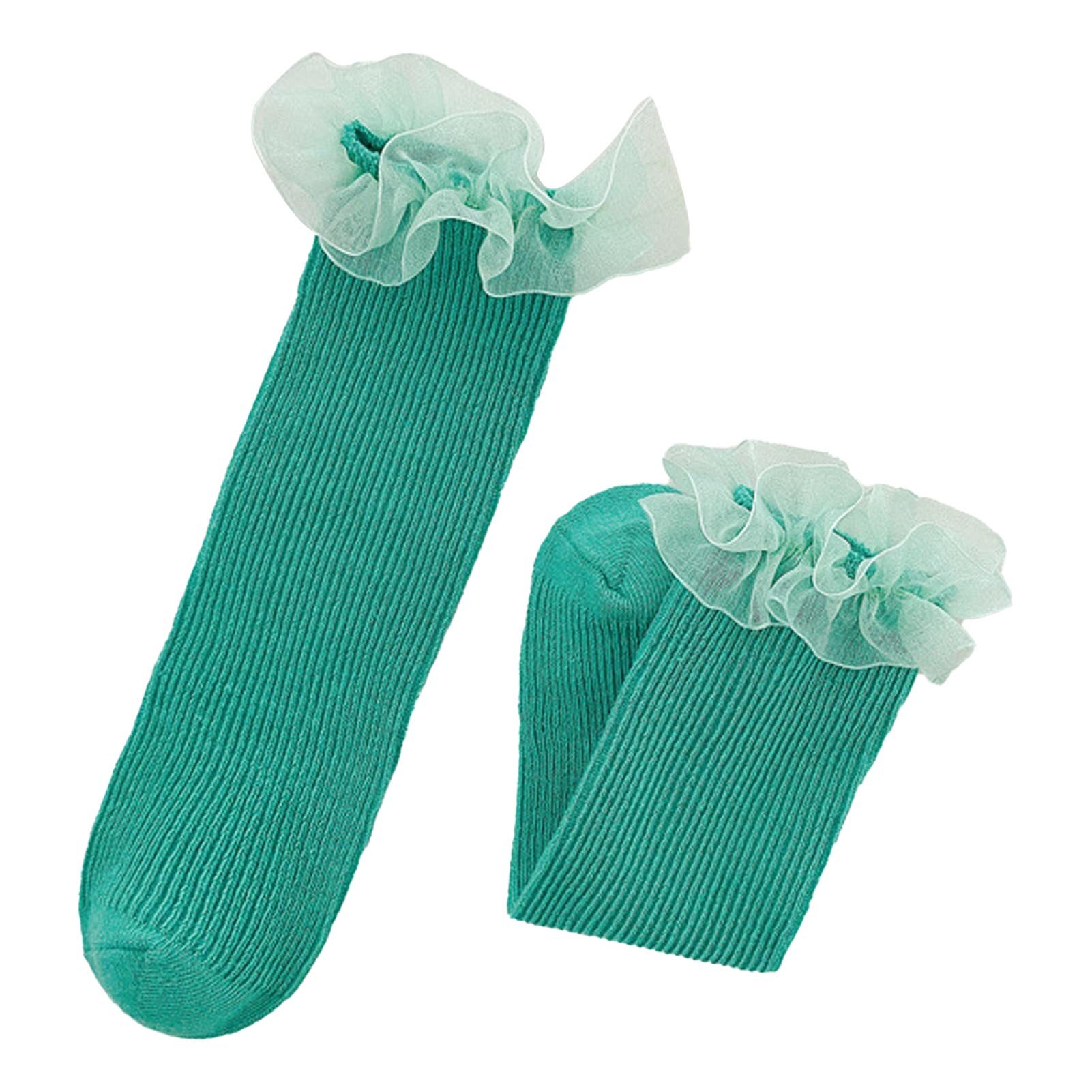 Детские носки с кружевом из хлопка для девочек, весна-лето, розовые, до середины голени, дышащие