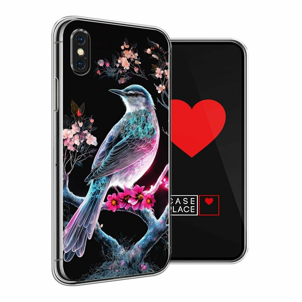 Чехол на Apple iPhone XS Max / Айфон XS Max с принтом "Птица на цветущем дереве" — фото 1