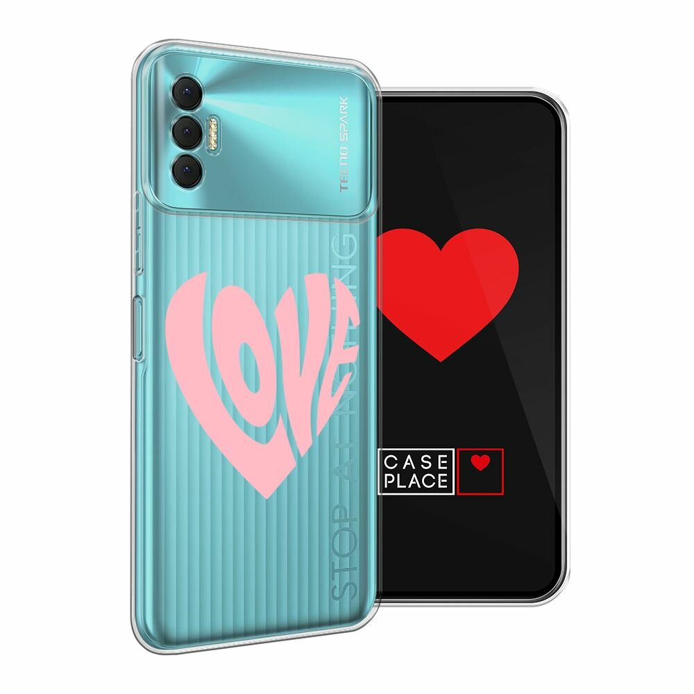 Чехол на Tecno Spark 8P / Техно Спарк 8P с принтом "Love heart 3 - 14 февраля", прозрачный — фото 1