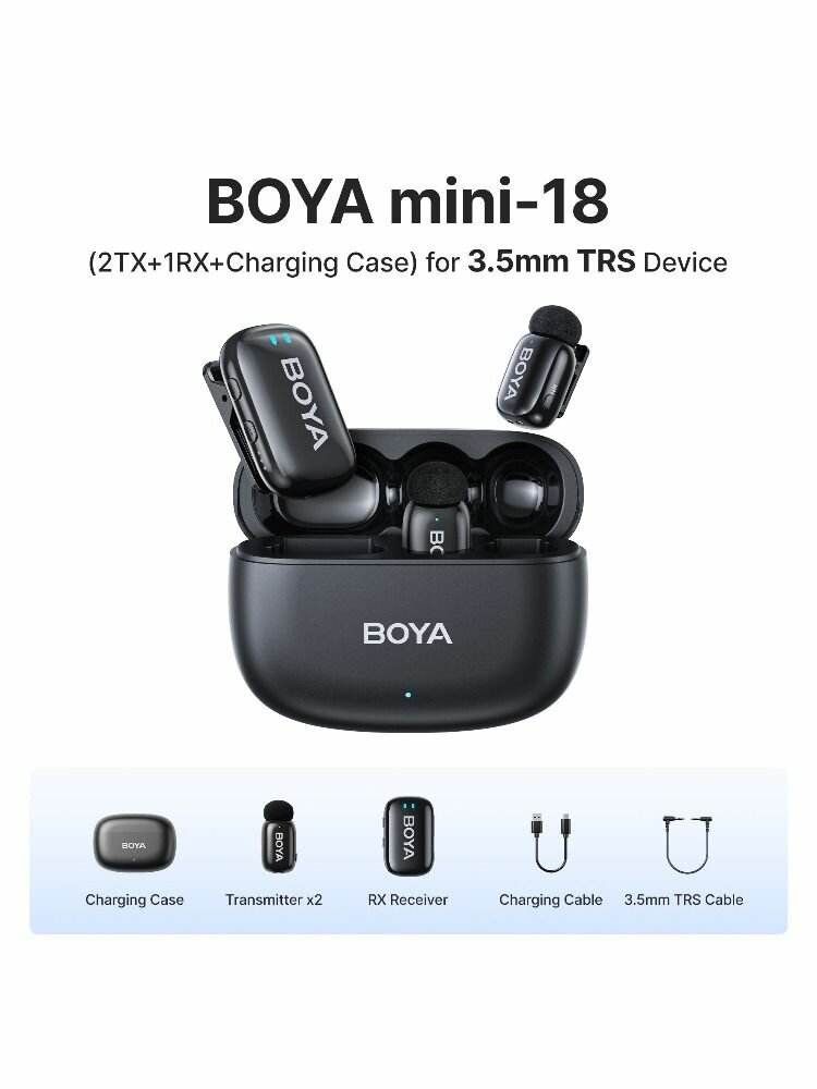 BOYA Mini 18 Беспроводная Микрофонная Система 2-в-1 Mini Для Подавления Шума С Частотой 2,4 ГГц