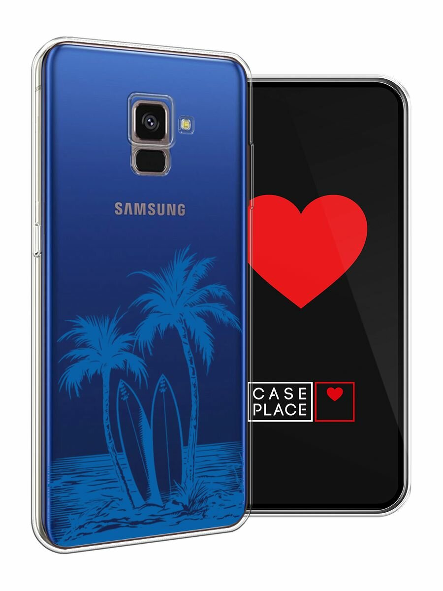 Чехол на Samsung Galaxy A8 2018 / Самсунг Галакси А8 2018 с принтом "Сёрфинг на островах 1", прозрачный — фото 1
