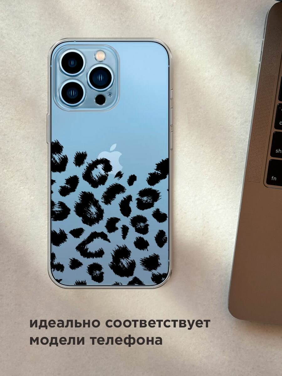 Чехол на Apple iPhone 13 Pro / Айфон 13 Про с принтом "Окрас леопарда фон черный", прозрачный — фото 1