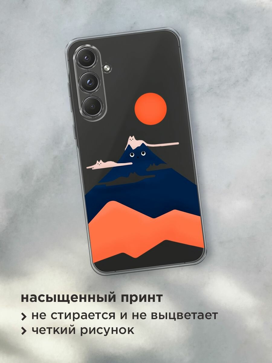 Чехол на Samsung Galaxy A55 5G / Самсунг Галакси А55 5G с принтом "Кот-гора", прозрачный — фото 1