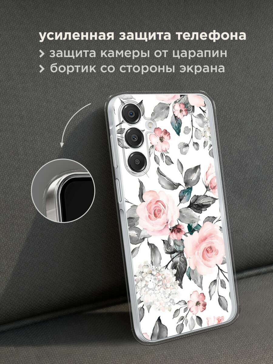 Чехол на Samsung Galaxy A16 / Самсунг А16 с принтом "Розы на белом" — фото 1