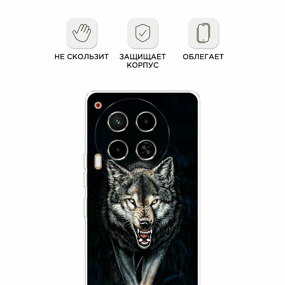 Чехол на Tecno Camon 30 4G / Текно Камон 30 4G с принтом "Злобный волк из ночи" — фото 1