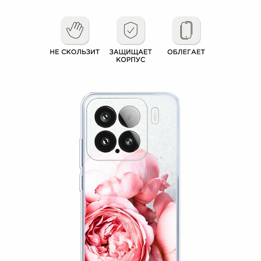 Силиконовый чехол на Xiaomi 15 / Сяоми 15 с принтом "Пионы на белом" — фото 1