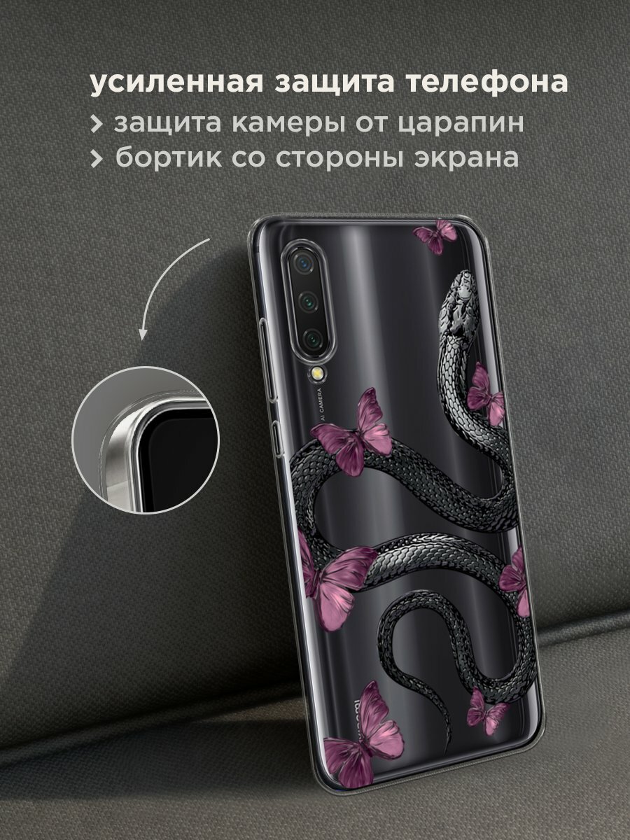 Чехол на Xiaomi Mi CC9/A3 Lite/9 Lite / Сяоми Mi CC9/A3 Lite/9 Lite с принтом "Snake and butterflies 2" — фото 1