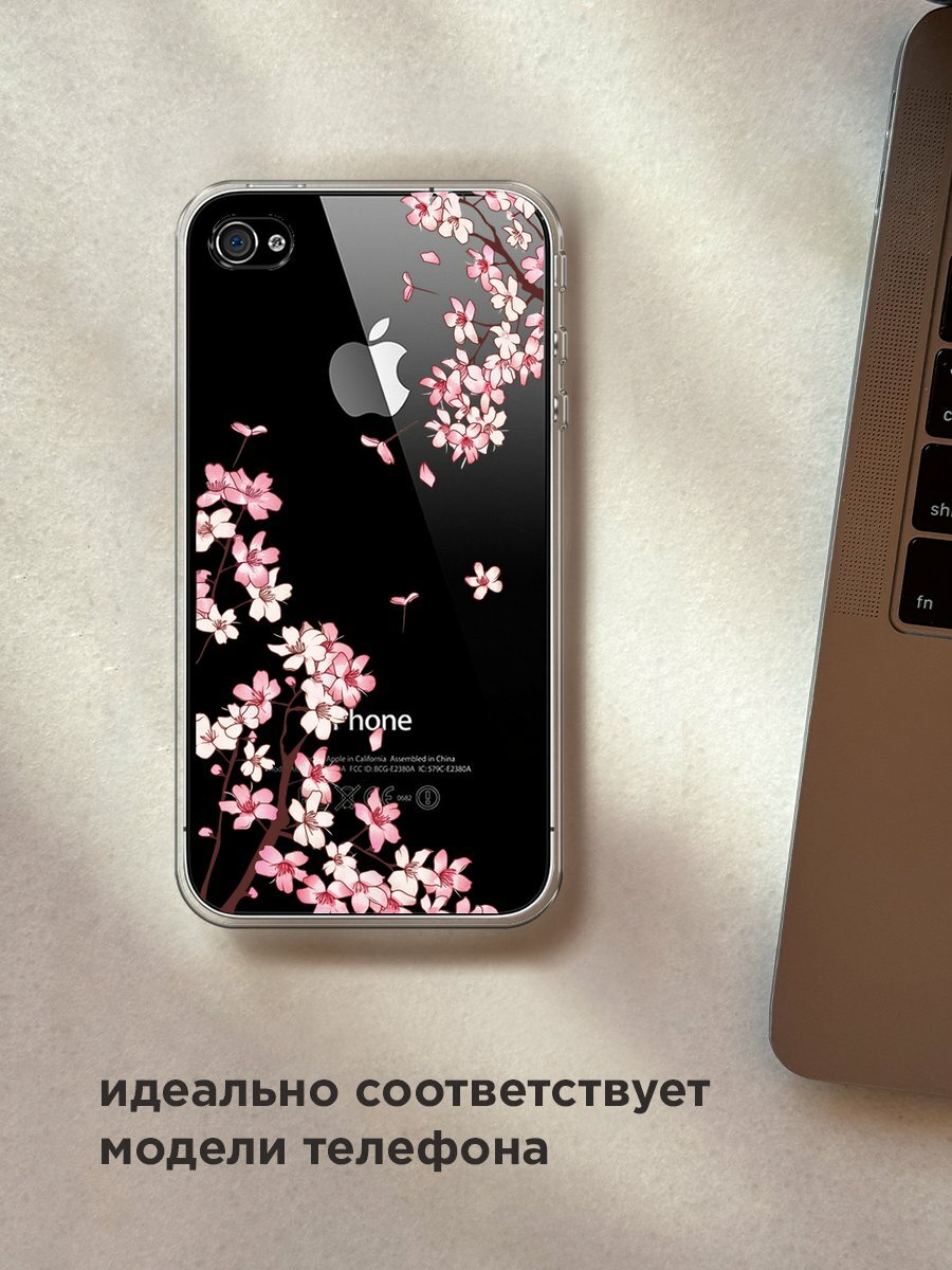 Чехол на Apple iPhone 4/4S / Айфон 4/4S с принтом "Ветви сакуры 1", прозрачный — фото 1