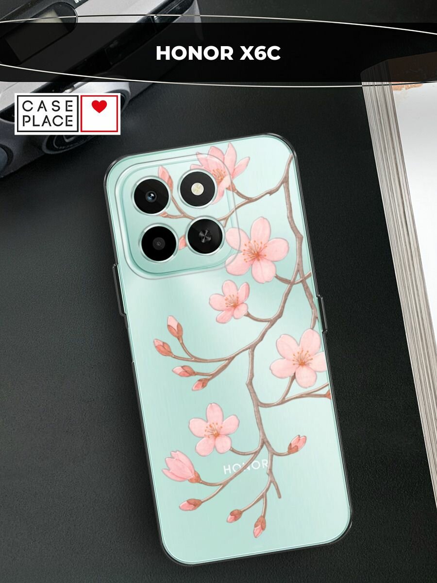 Чехол на Honor X6c / Хонор X6c с принтом "Веточка распускающейся сакуры 2"